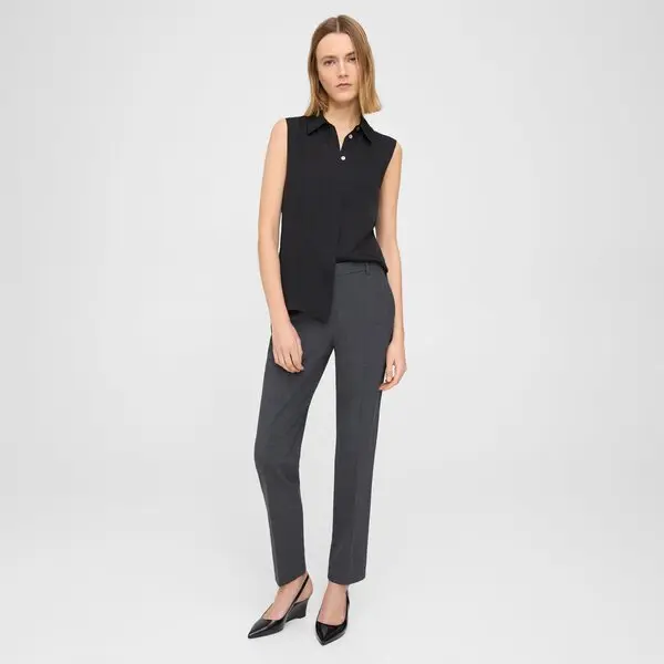 Theory Treeca Full Length Good Wool Pant - Charcoal Melange