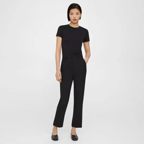 Theory High-waist Straight-leg Good Wool Pant - Black