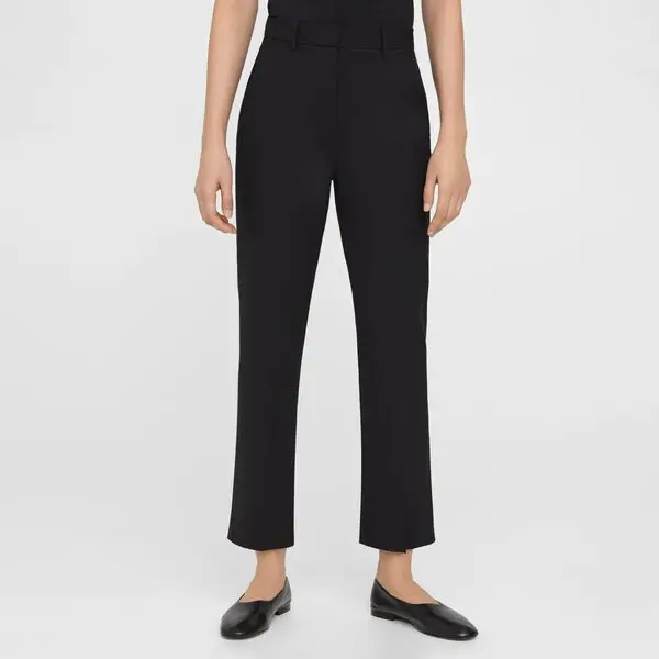 Theory High-waist Straight-leg Good Wool Pant - Black