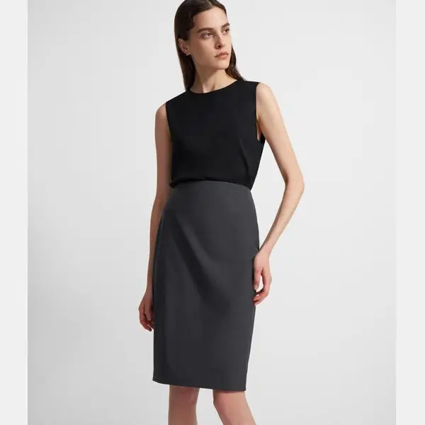 Theory Pencil Skirt In Stretch Wool - Charcoal Melange