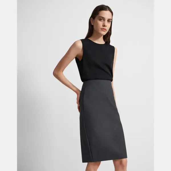 Theory Pencil Skirt In Stretch Wool - Charcoal Melange