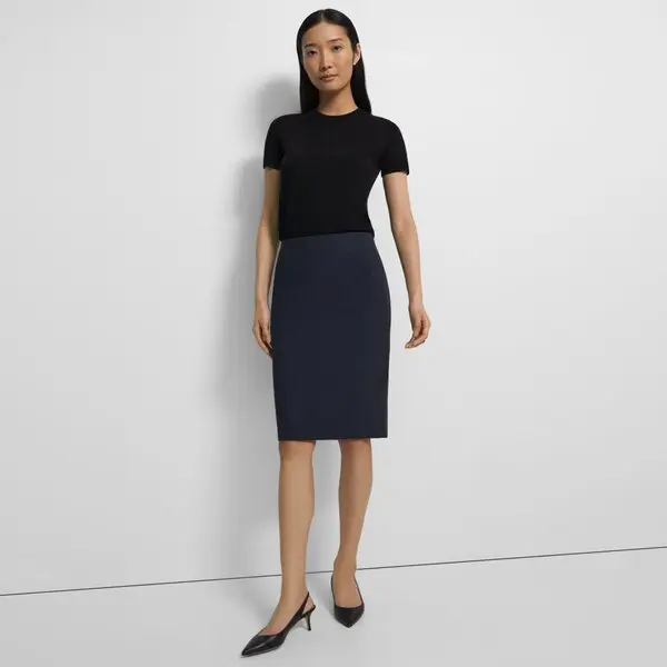 Theory Pencil Skirt In Stretch Wool - Nocturne Navy
