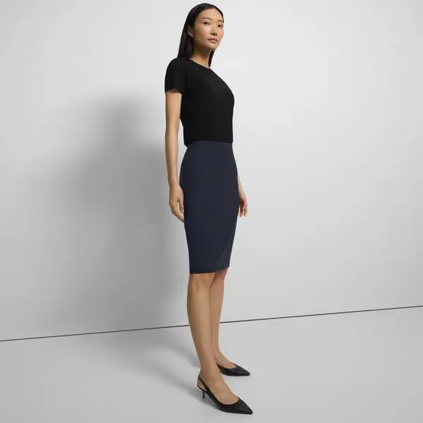 Theory Pencil Skirt In Stretch Wool - Nocturne Navy