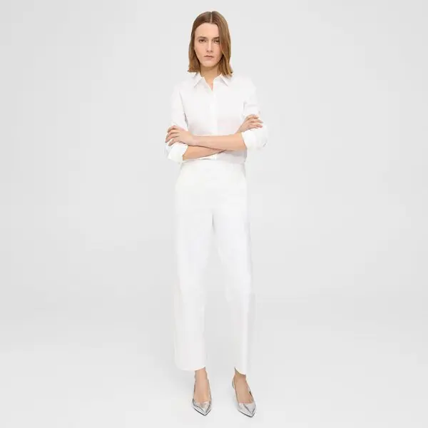 Theory High-waist Straight-leg Pant In Stretch Cotton - White