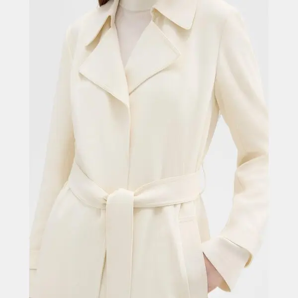Theory Oaklane Trench Coat In Admiral Crepe - Rice - 40% Off