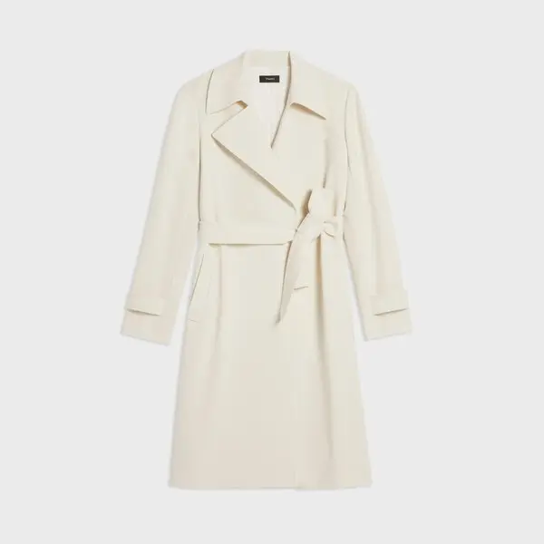 Theory Oaklane Trench Coat In Admiral Crepe - Rice - 40% Off