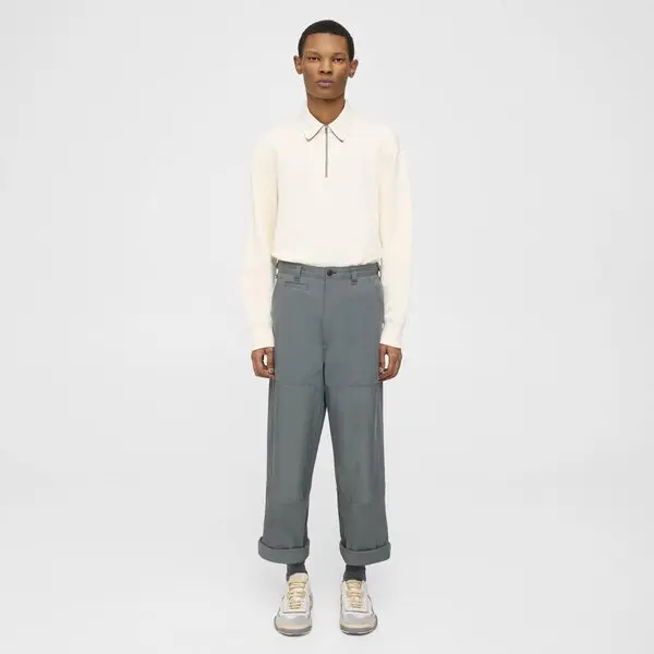 Theory Wide-leg Cotton Twill Pants - Light Spruce