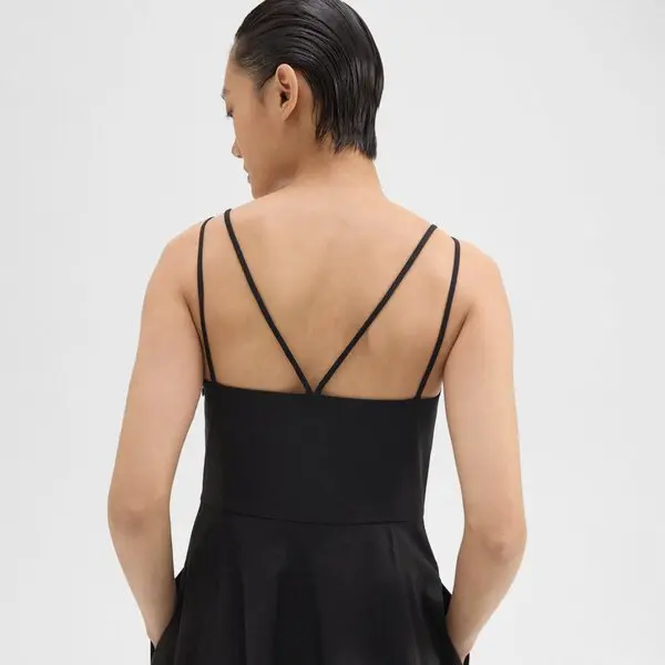 Theory Square Neck Good Linen Midi Dress In Black - 60% Off | Editorialist