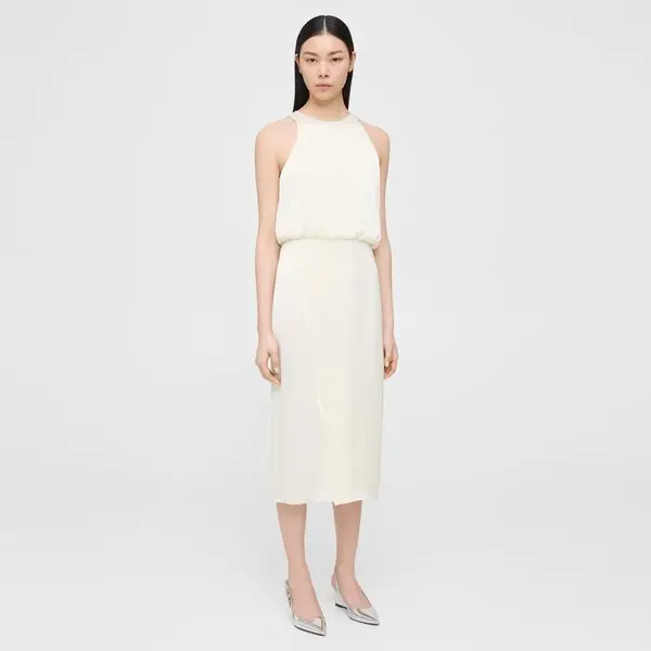 Theory Layered Tank Dress In Crushed Satin In Rice - 60% Off | Editorialist