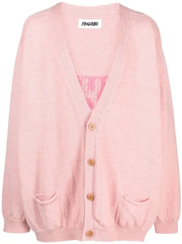 MAGLIANO Intarsia-knit Logo V-neck Cardigan - Pink