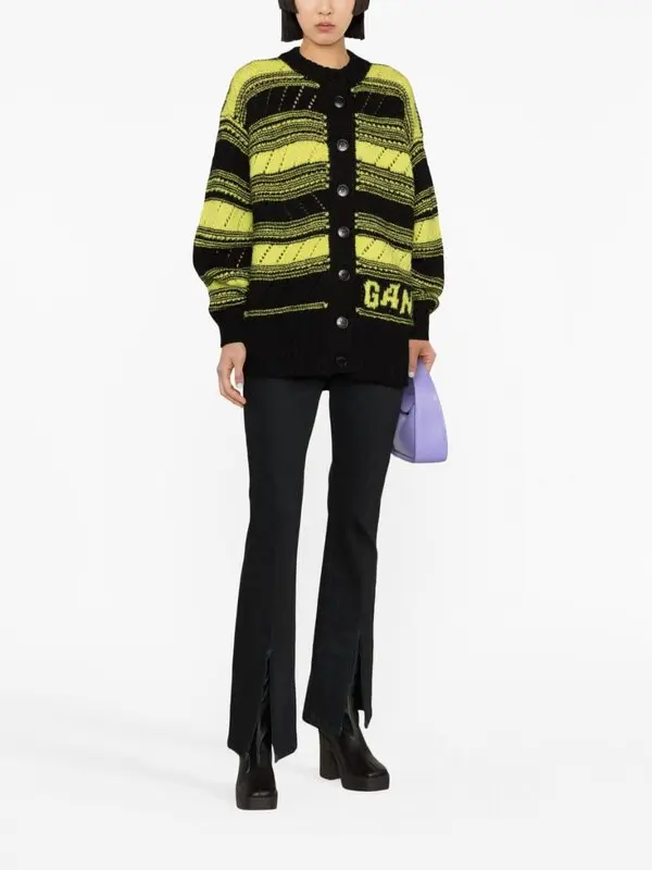 GANNI Stripe-pattern Knitted Cardigan