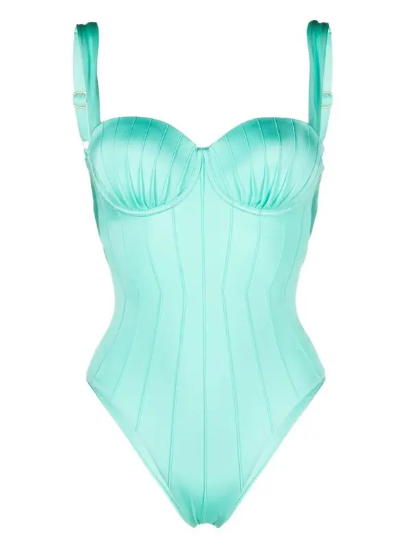 NOIRE SWIMWEAR Ribbed Balconette Swimsuit - Blue