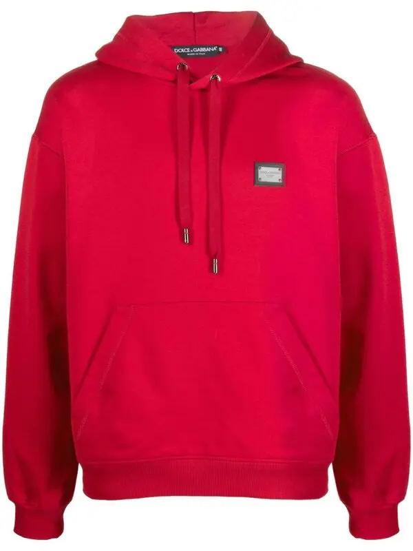 Dolce & Gabbana Logo-plaque Cotton Hoodie - Red