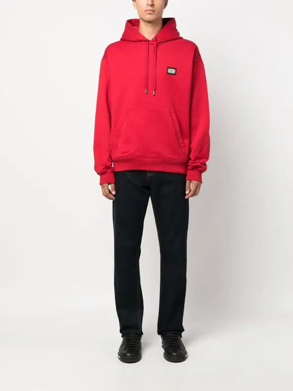Dolce & Gabbana Logo-plaque Cotton Hoodie - Red
