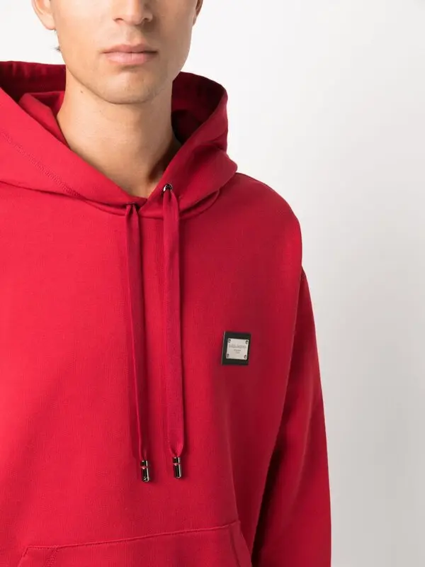Dolce & Gabbana Logo-plaque Cotton Hoodie - Red
