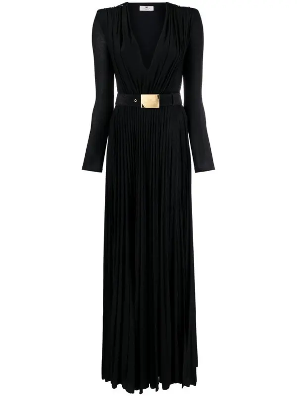 chinese dress ladies ELISABETTA FRANCHI Women's long black dress with beaded embroidery – Pavidas main image 1