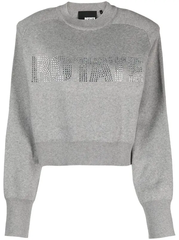 ROTATE BY BIRGER CHRISTENSEN Embellished Organic Cotton Sweatshirt - Grey