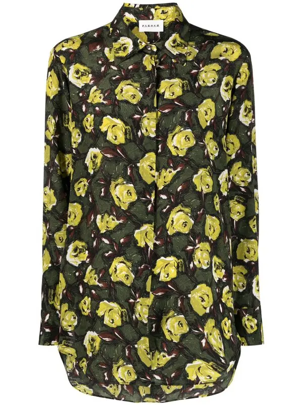 P.a.r.o.s.h Floral Print Silk Shirt - Green