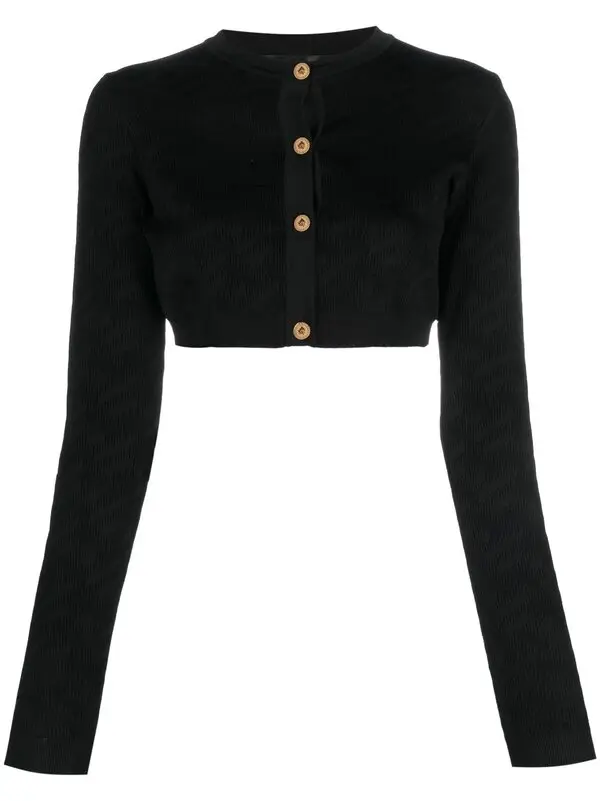 Versace La Greca Cropped Cardigan - Black