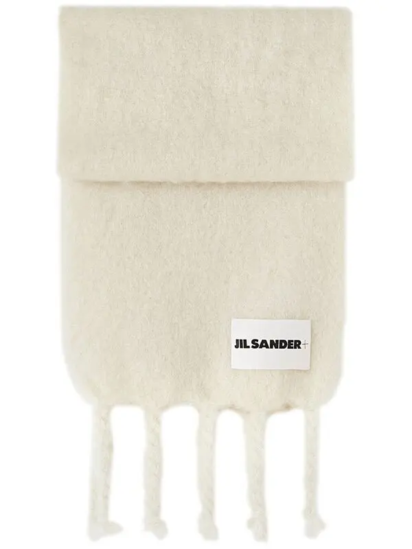 JIL SANDER Logo-patch Chunky-knit Scarf - Neutrals