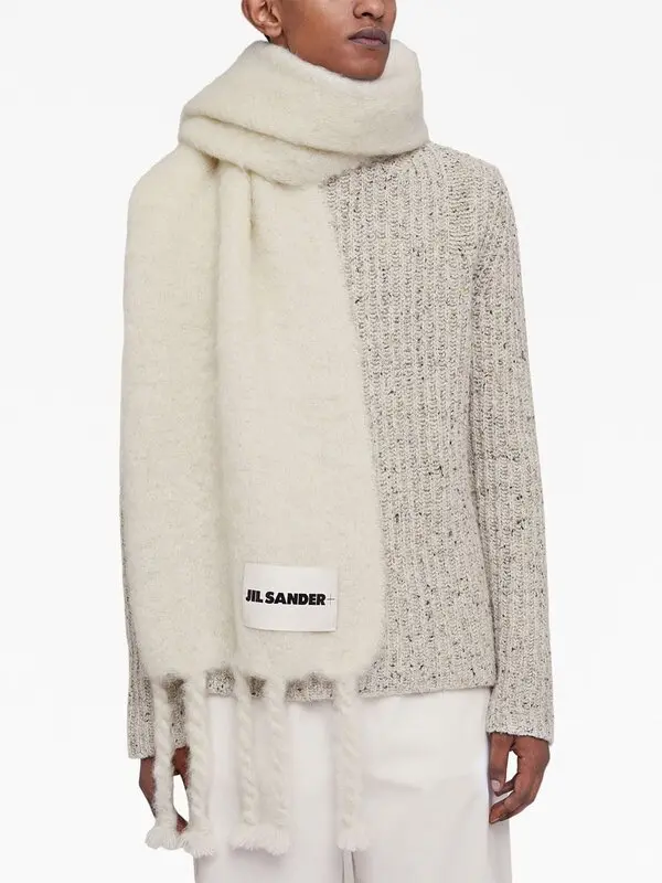 JIL SANDER Logo-patch Chunky-knit Scarf - Neutrals