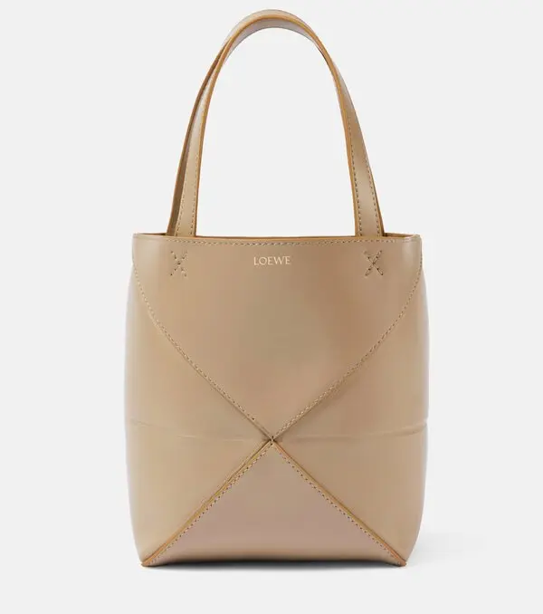 Loewe Puzzle Fold Mini Leather Tote Bag - Beige