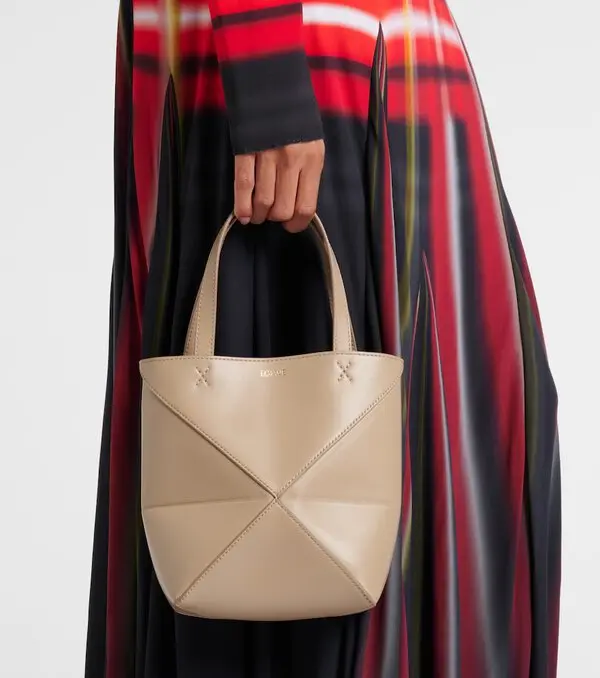 Loewe Puzzle Fold Mini Leather Tote Bag - Beige