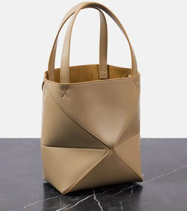Loewe Puzzle Fold Mini Leather Tote Bag - Beige