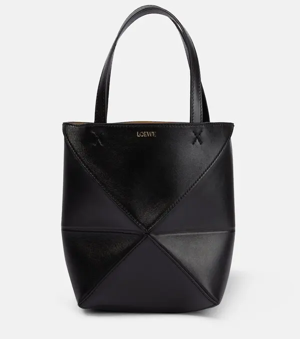 Loewe Puzzle Fold Mini Leather Tote Bag - Black