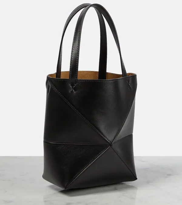 Loewe Puzzle Fold Mini Leather Tote Bag - Black