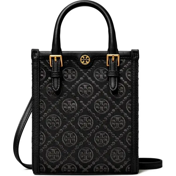 Tory Burch Mini T Monogram North/south Tote - Black