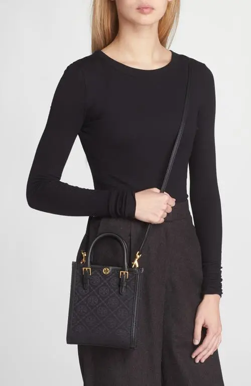 Tory Burch Mini T Monogram North/south Tote - Black
