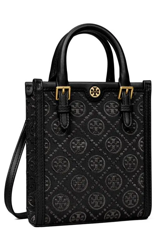 Tory Burch Mini T Monogram North/south Tote - Black