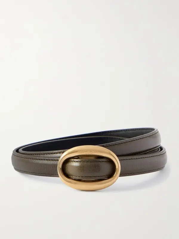 Saint Laurent Glossed-leather Skinny Belt - Green