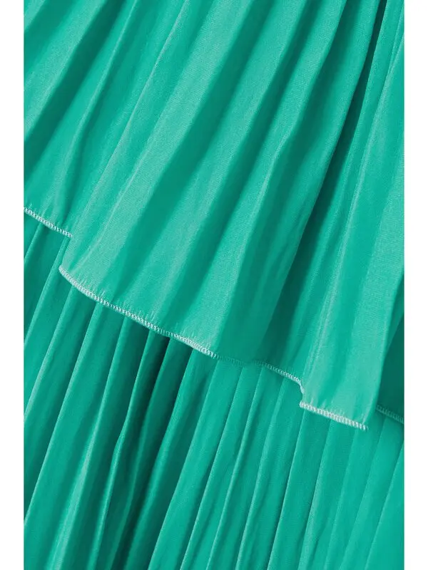 LANVIN One-shoulder Tiered Ruffled Charmeuse Mini Dress - Blue