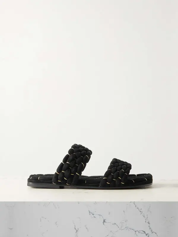 Dries Van Noten Woven Metallic Suede Slides