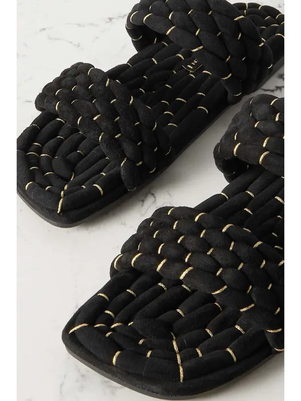Dries Van Noten Woven Metallic Suede Slides