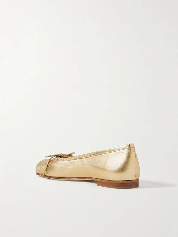 Manolo Blahnik Veralli Metallic Leather Ballet Flats - Gold