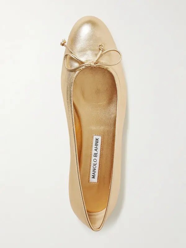 Manolo Blahnik Veralli Metallic Leather Ballet Flats - Gold