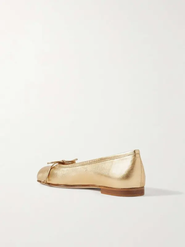 Manolo Blahnik Veralli Metallic Leather Ballet Flats - Gold