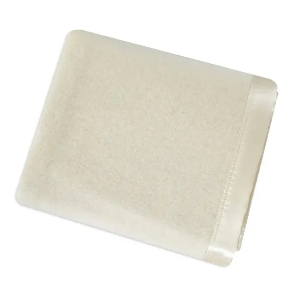 MELANGE COLLECTION Merino Wool Blanket With Satin Edge, Queen - Ivory