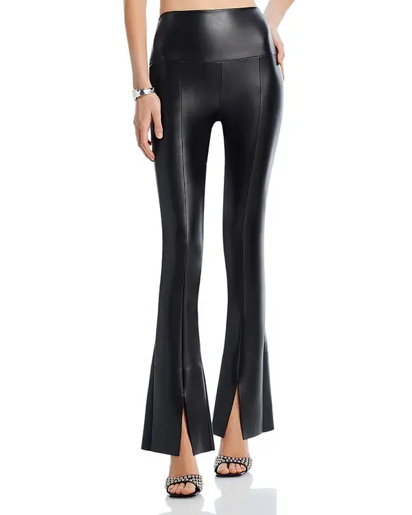 Norma Kamali Spat Split Hem Faux Leather Leggings - Black
