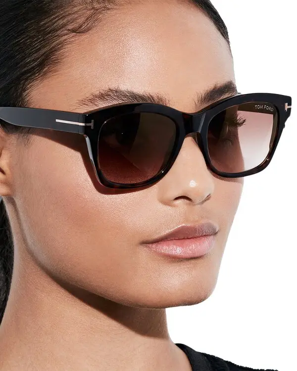 Tom Ford Lauren Square Sunglasses, 52mm - Dark Havana/Brown  display picture 3