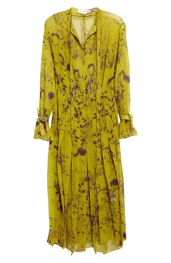 knee length dresses for ladies Berylove Women Floral Yellow Maxi Dress with Slit A Line V Neck Bell Sleeve Wedding Guest Dress, Yellow / XL main image 0