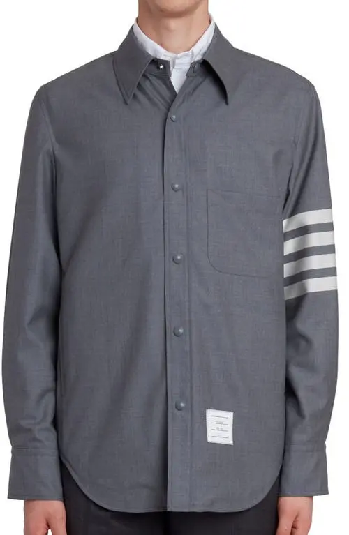 Thom Browne Four-bar Slim Fit Wool Shirt - Med Grey
