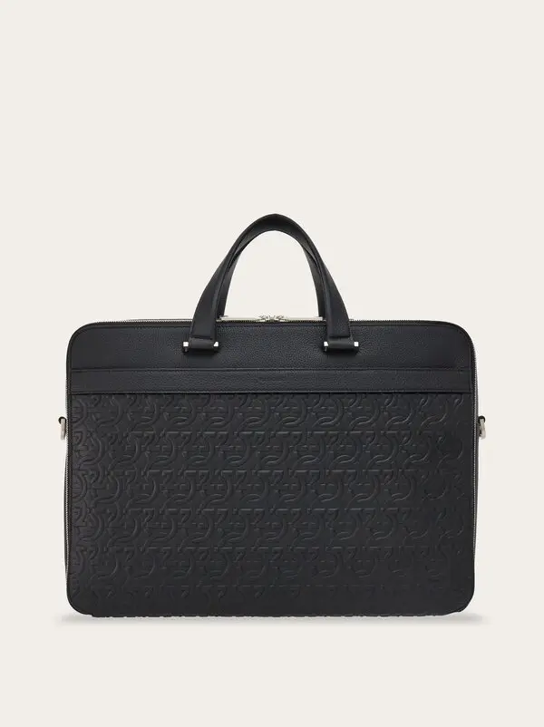 FERRAGAMO Embossed Gancini Briefcase - Black