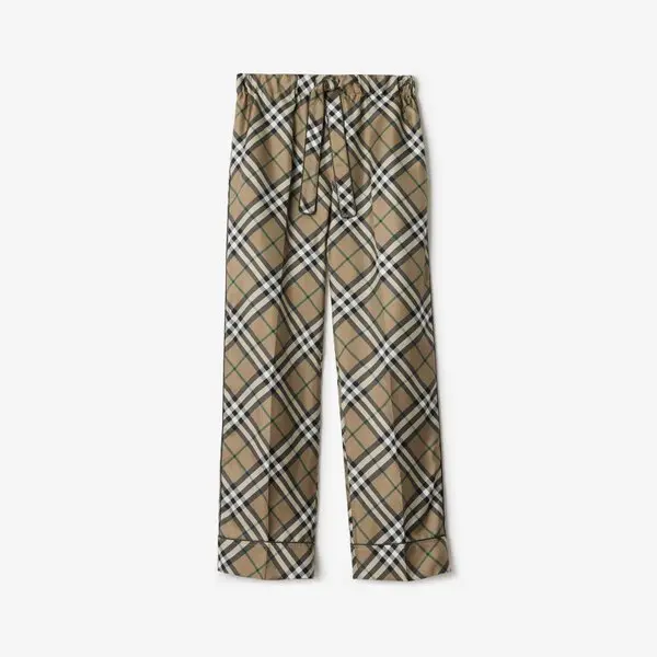 Burberry Check Silk Pyjama Trousers - Linden Beige