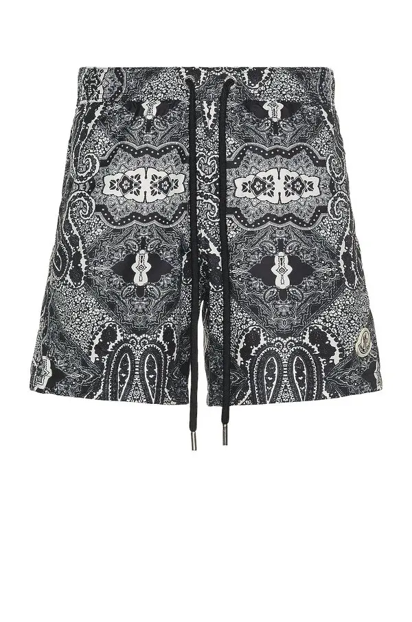 Moncler Swim Short In Blue - Black