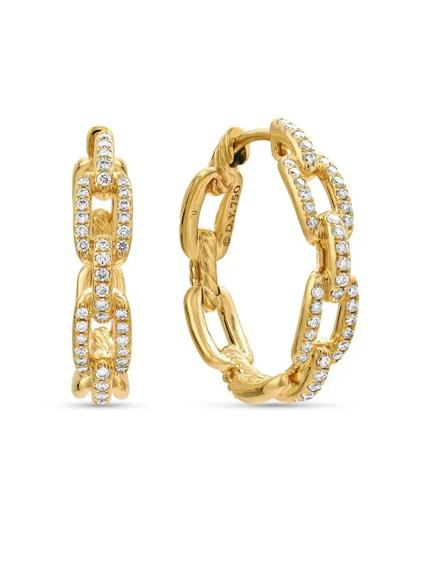 David Yurman Stax Chain Link Hoop Earrings In 18k Yellow With Diamonds, 23.8mm - Diamond