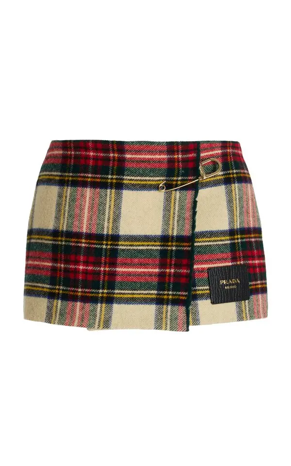 Prada Tartan Wool Mini Skirt It 38 - Ivory | Editorialist